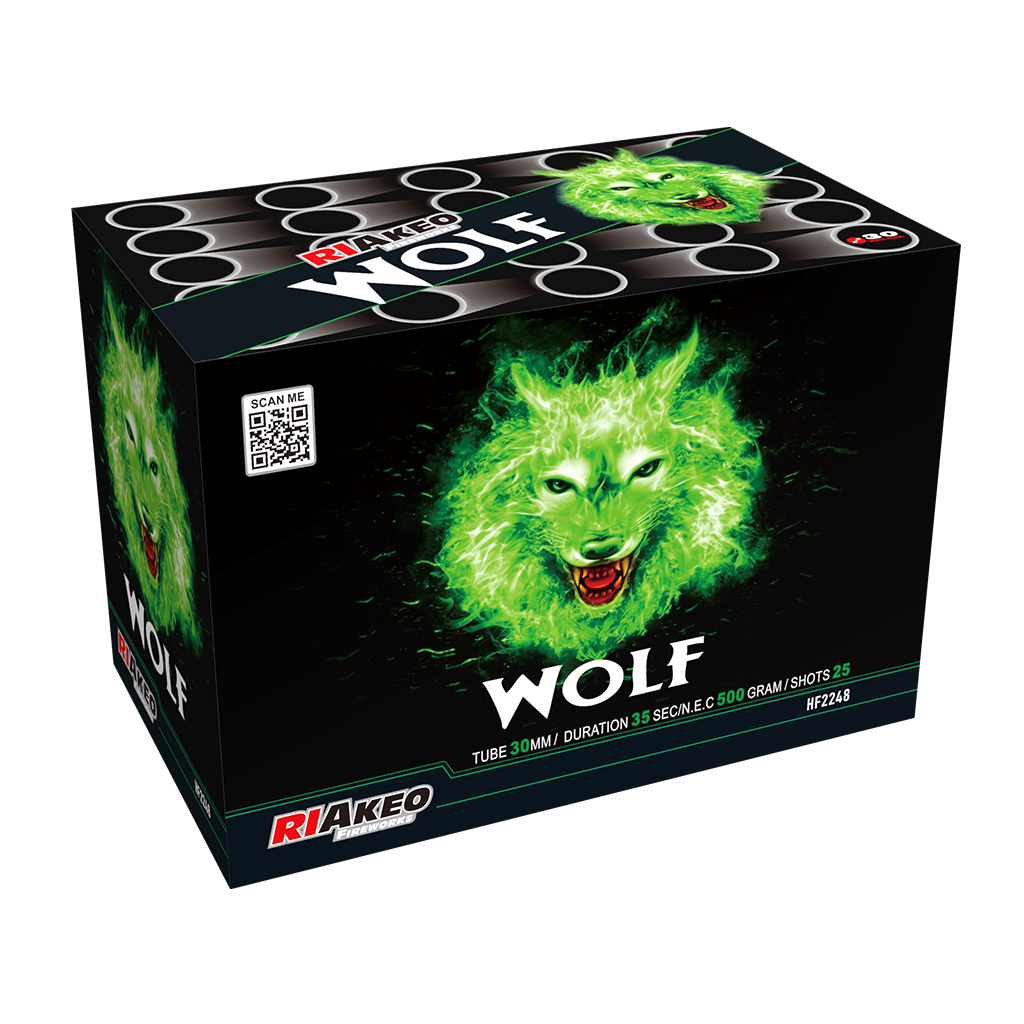 Rip-roaring 25 shot Wolf firework available at Love Fireworks